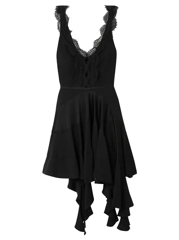 Victoria Beckham Ruffled Lace-trimmed Mini Dress - Black