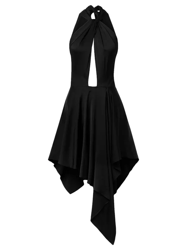 Stella McCartney Cutout Asymmetric Seersucker Halterneck Mini Dress - Black