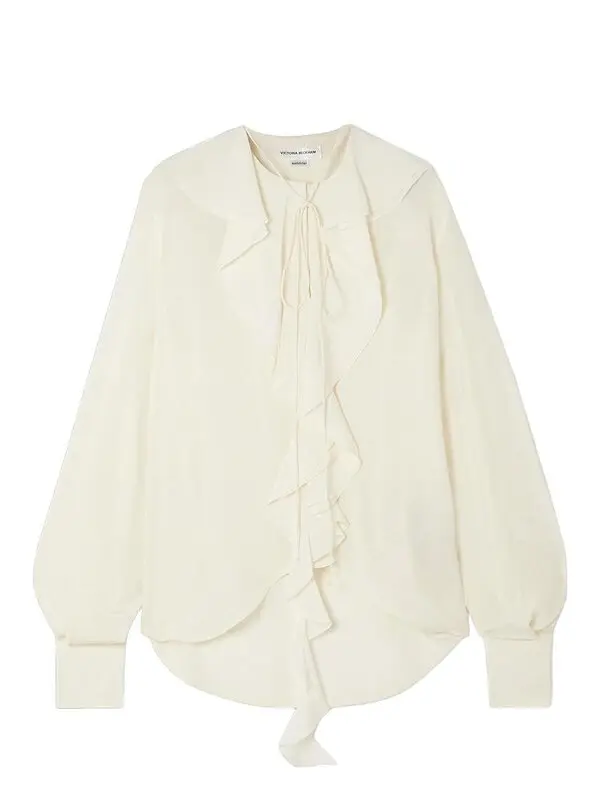 Victoria Beckham Ruffled Silk Crepe De Chine Blouse - Cream