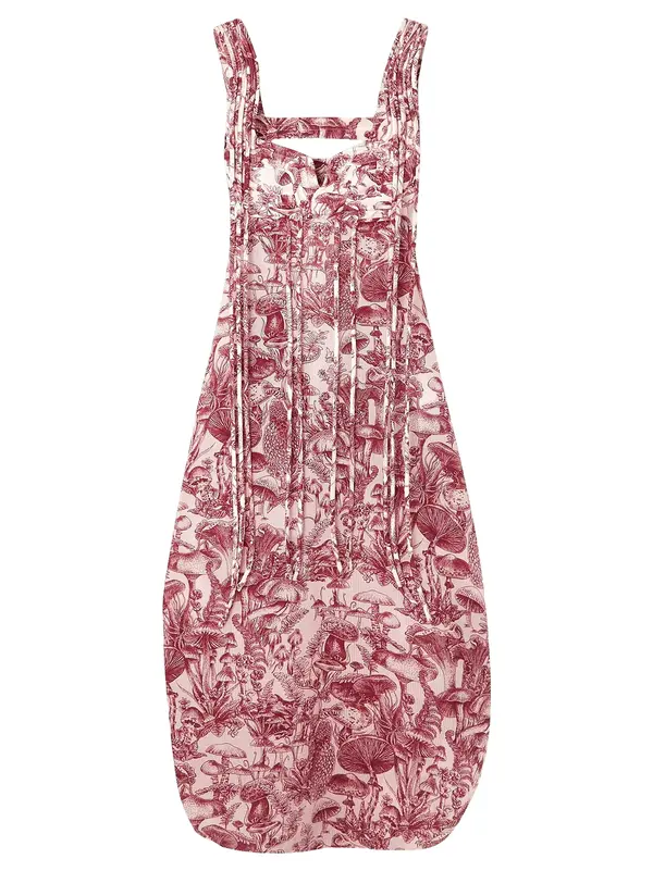 Stella McCartney Fringed Printed Silk And Cotton-blend Midi Dress - Burgundy
