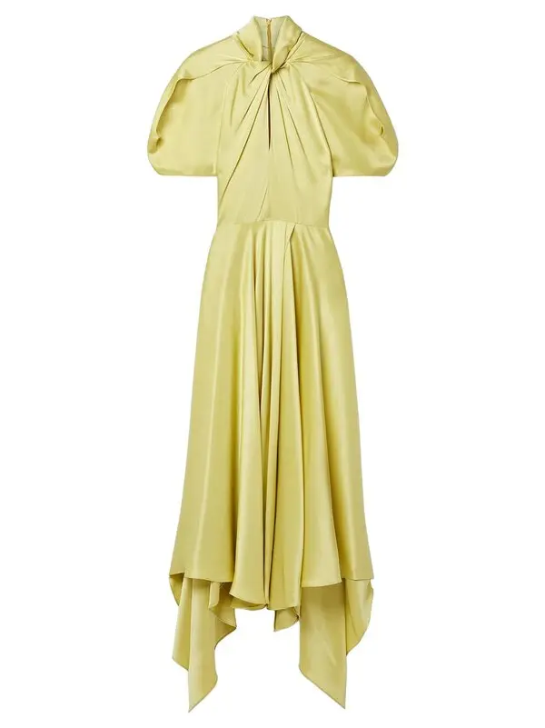 Stella McCartney Asymmetric Draped Satin Maxi Dress - Pastel Yellow