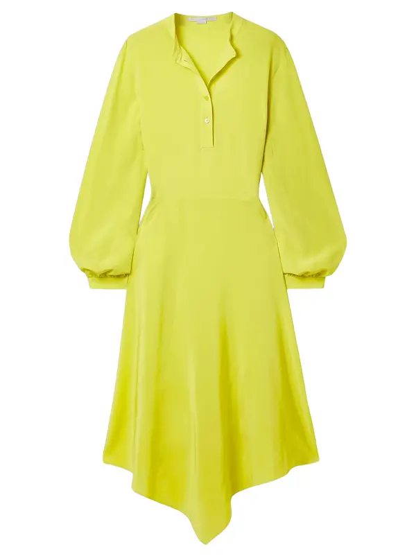 Stella McCartney Asymmetric Silk Crepe De Chine Midi Dress - Bright Yellow