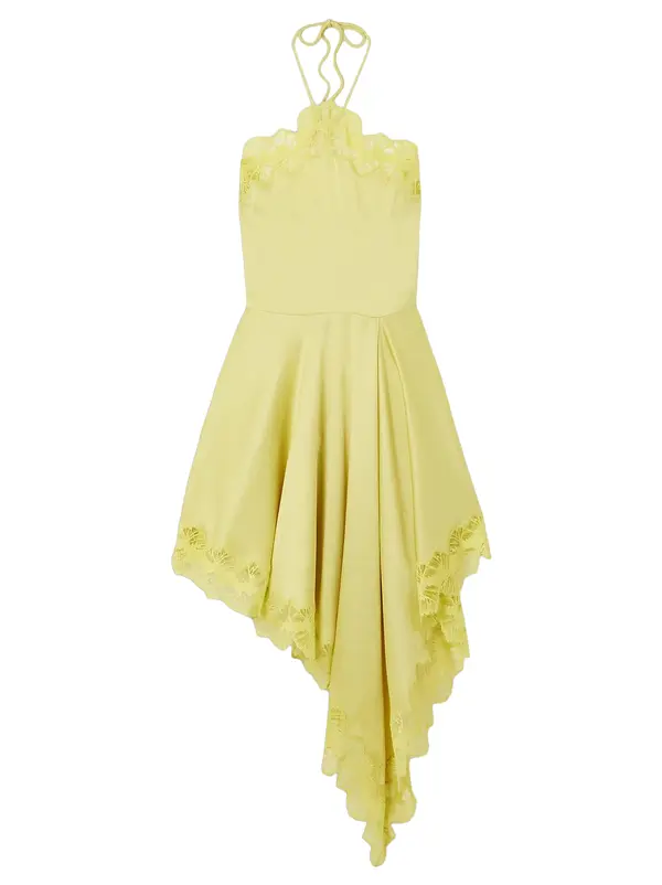 Stella McCartney Asymmetric Halterneck Lace-trimmed Mini Dress - Yellow