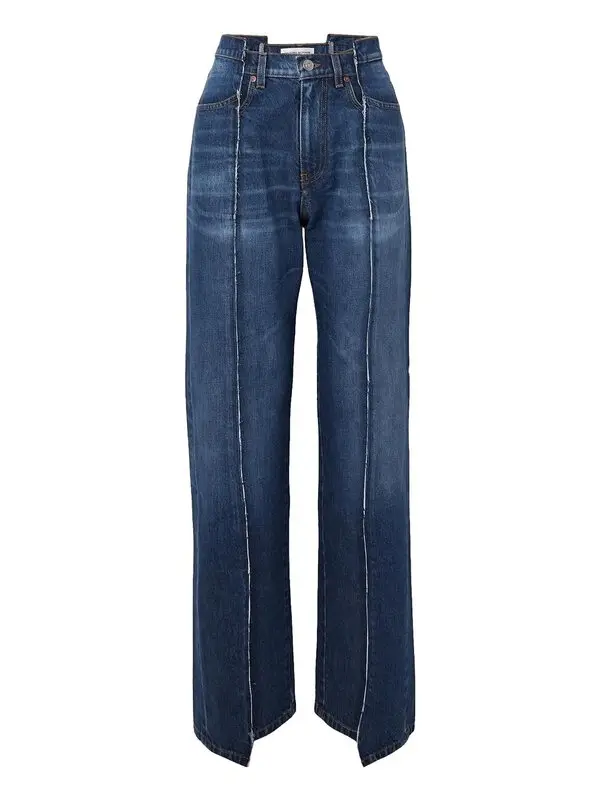 Victoria Beckham Paneled High-rise Straight-leg Jeans - Mid Denim