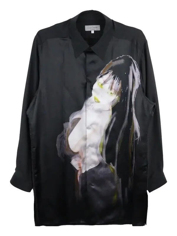 Yohji Yamamoto Illustration-print Silk Shirt - Black