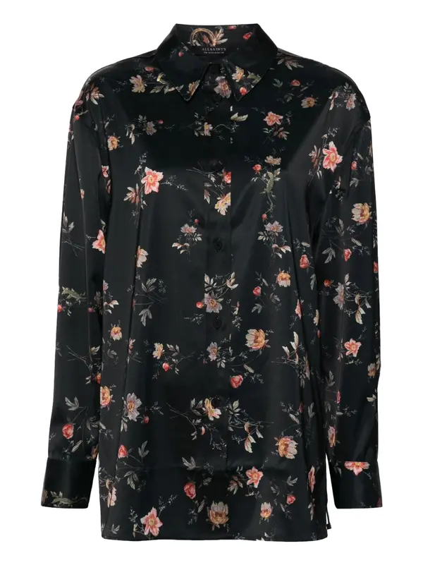 ALLSAINTS Louisa Floral-print Satin Shirt - Black