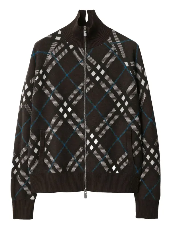 Burberry Check Zip-up Cardigan - Brown