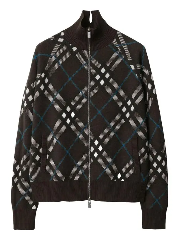 Burberry Check Zip-up Cardigan - Brown