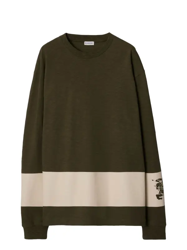 Burberry Ekd-print Stripe-detail Cotton Sweatshirt - Green