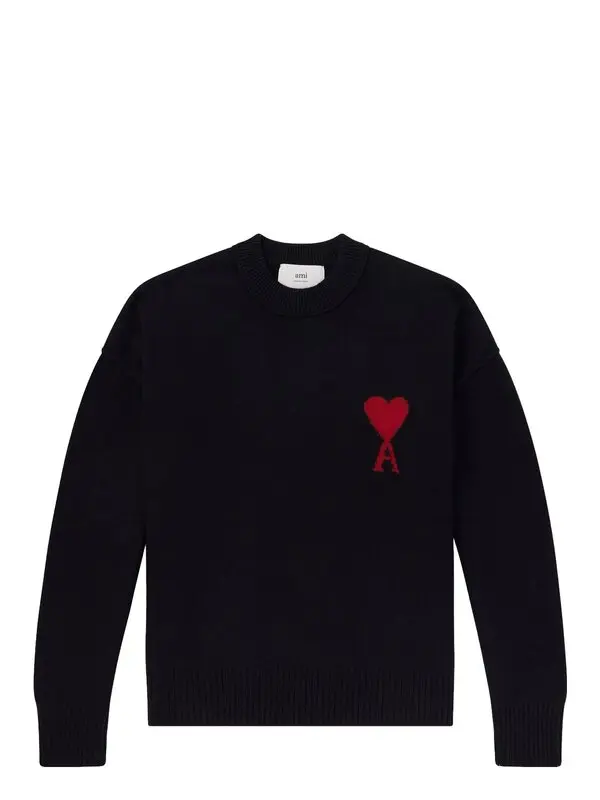 Ami Logo-intarsia Virgin Wool Sweater - Black
