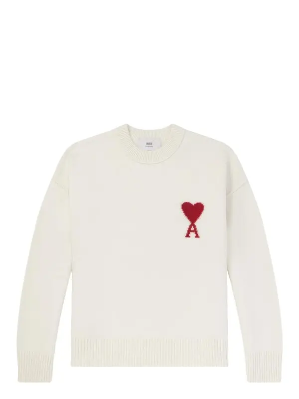 Ami Logo-intarsia Virgin Wool Sweater - Neutrals