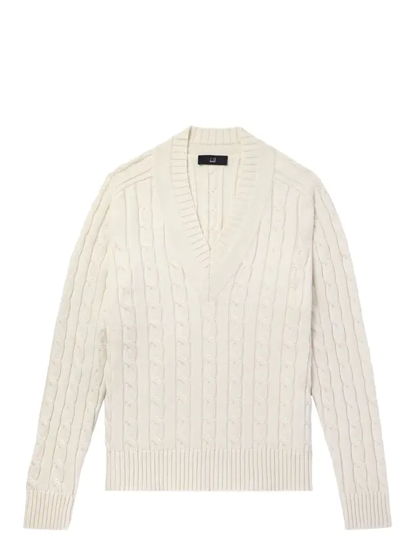 Dunhill Cable-knit Cotton And Cashmere-blend Sweater - Neutrals