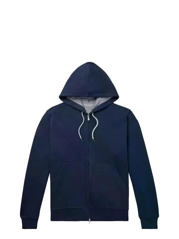 Brunello Cucinelli Cotton-blend Jersey Zip-up Hoodie - Blue