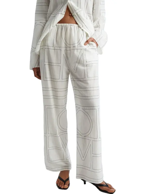 TOTEME Monogram Embroidered Pull-on Pants - White/black