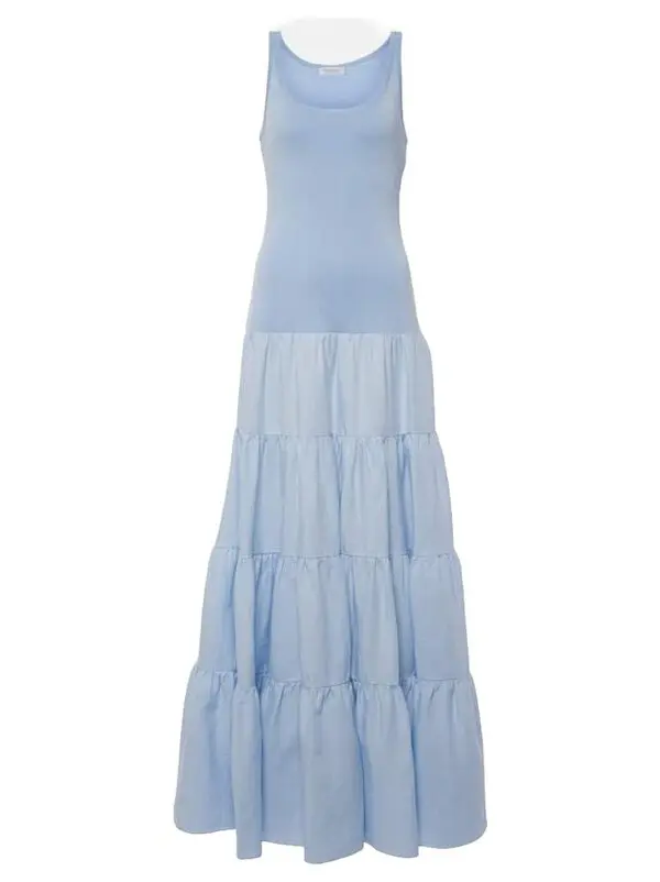 Gabriela Hearst Pozas Tiered Linen Maxi Dress - Blue