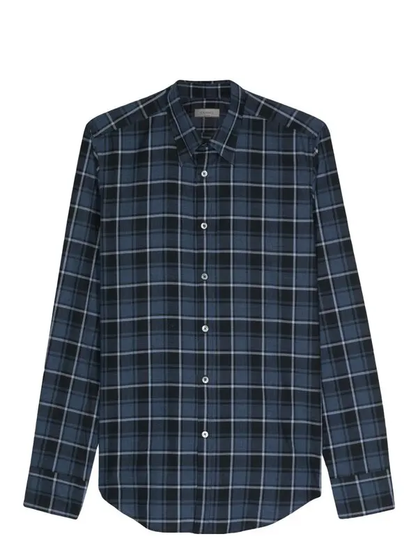 Canali Check-pattern Cotton Shirt - Blue