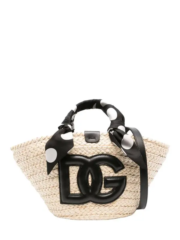 Dolce & Gabbana Logo-appliqué Straw Bucket Bag - Neutrals