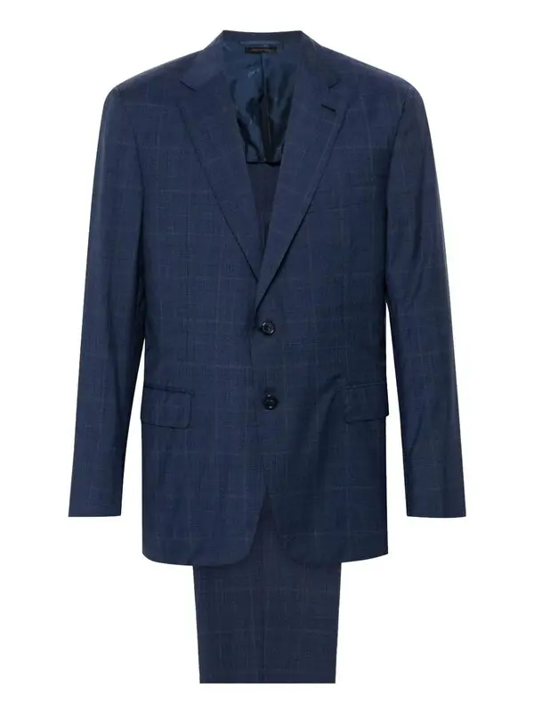 Brioni Checked Single-breasted Suit - Blue
