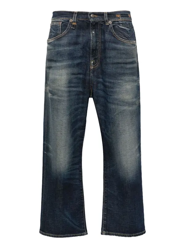 R13 Whiskered Boyfriend Jeans - Blue