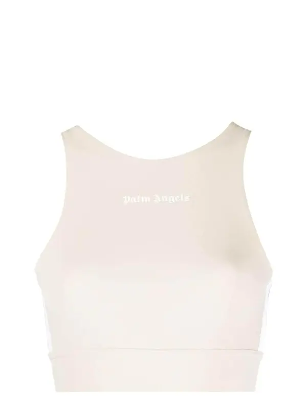 Palm Angels Logo Print Cropped Tank Top - Neutrals