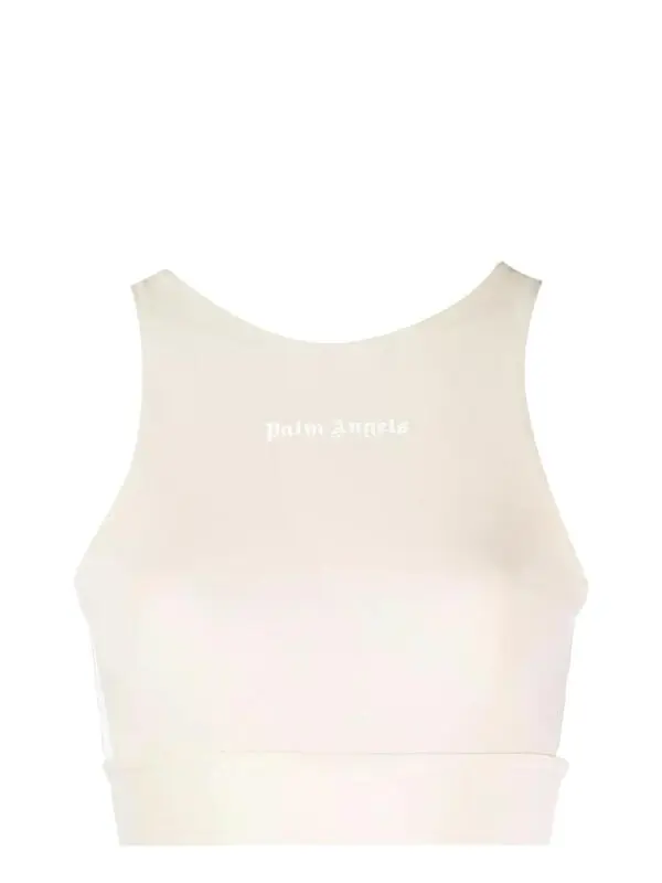 Palm Angels Logo Print Cropped Tank Top - Neutrals