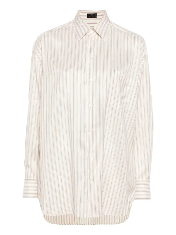 Etro Pegaso-embroidered Striped Shirt - White
