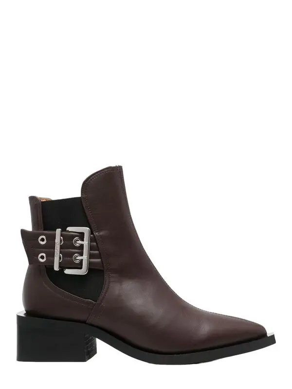 GANNI Buckle-detail Leather Ankle Boots - Brown