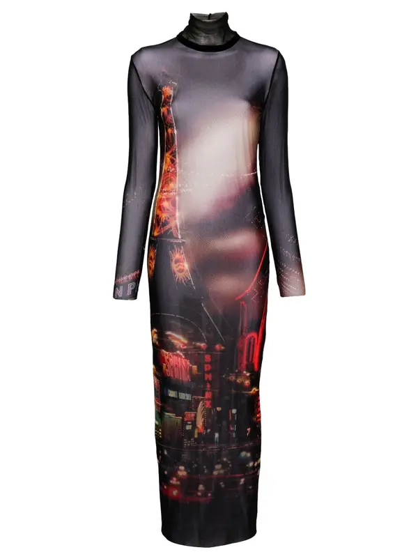Jean Paul Gaultier Pigalle-print Tulle Maxi Dress - Black