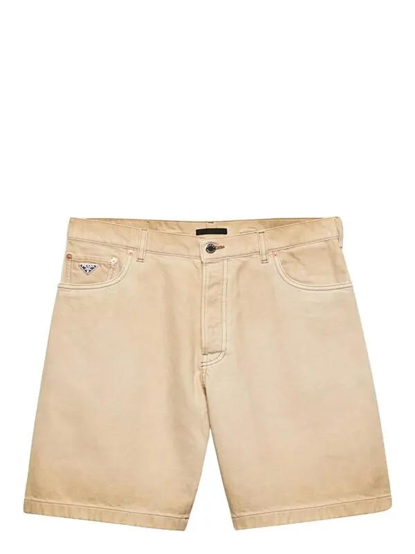 Prada Worn Bull Denim Shorts - Natural