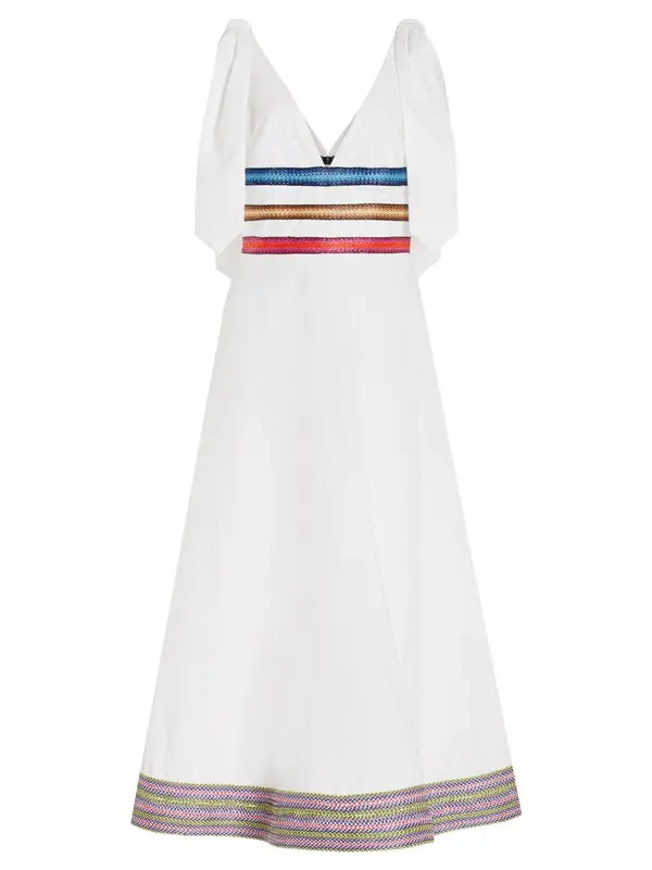 Rosie Assoulin Tie Another Day Striped Cotton Midi Dress - White