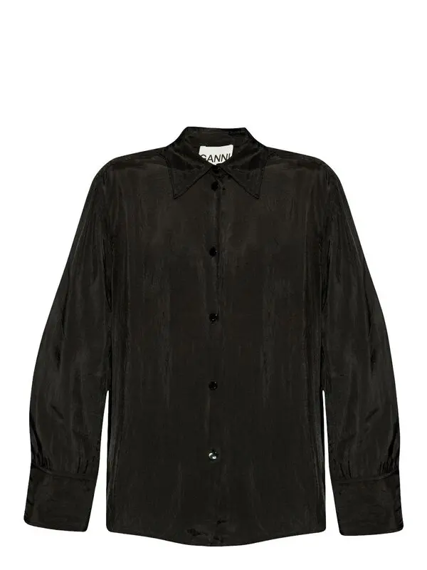 GANNI Long-sleeve Plain Shirt - Black