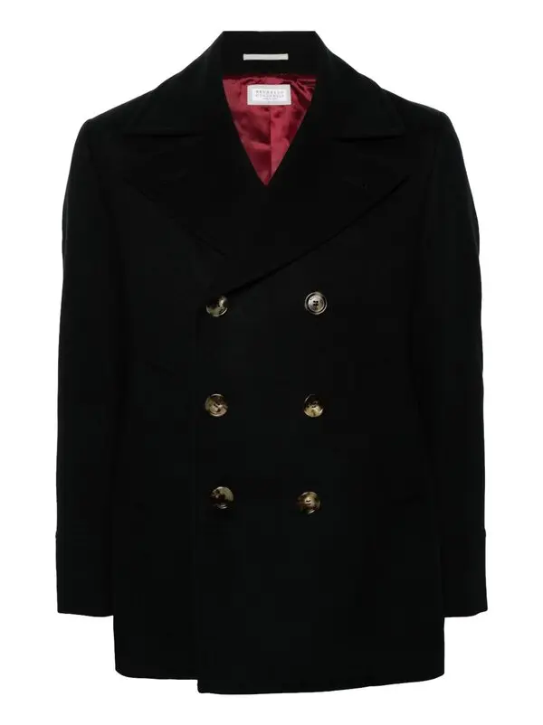 Brunello Cucinelli Notched-lapels Felted Pea Coat - Black