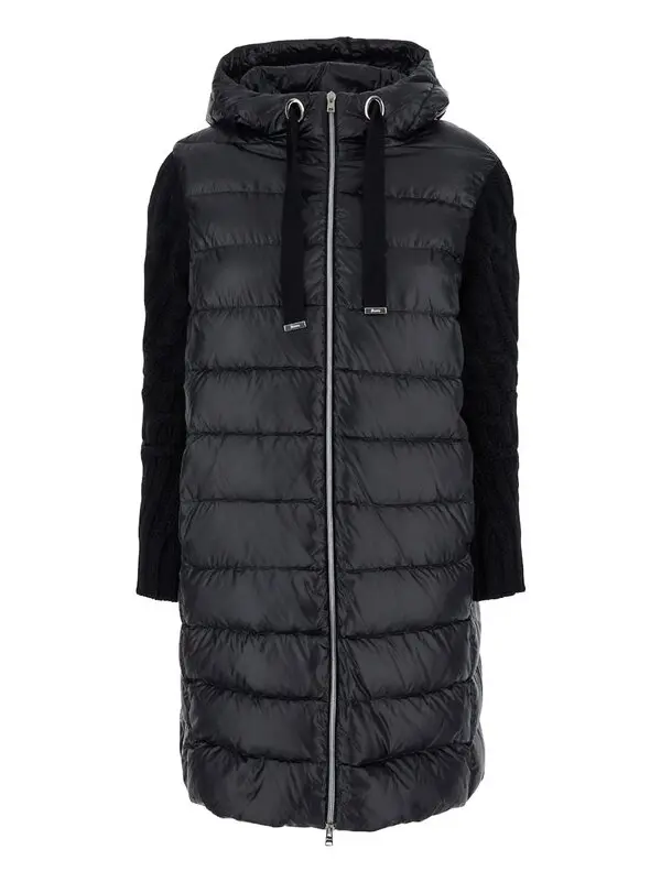 Herno Long Down Jacket With Wool Sleeves - Black