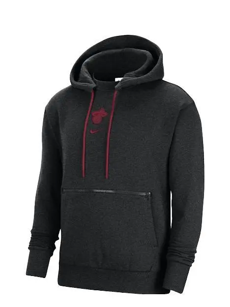 Nike Nba Miami Heat Courtside Fleece Loose Fit Hoodie - Black Heather/tough Red