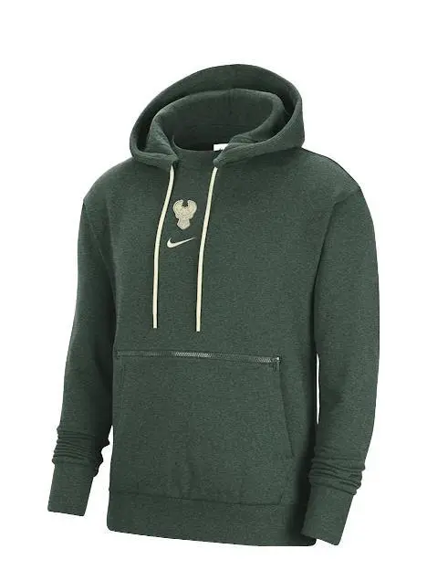 Nike Nba Milwaukee Bucks Courtside Fleece Pullover Hoodie - Fir/heather/flat Opal