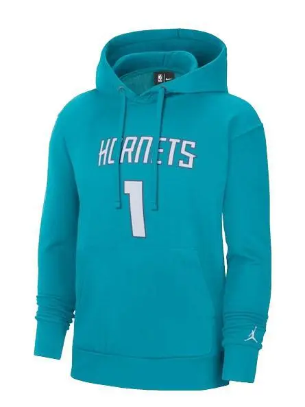 JORDAN Nba Charlotte Hornets Lamelo Ball Fleece Pullover Hoodie - Light Blue