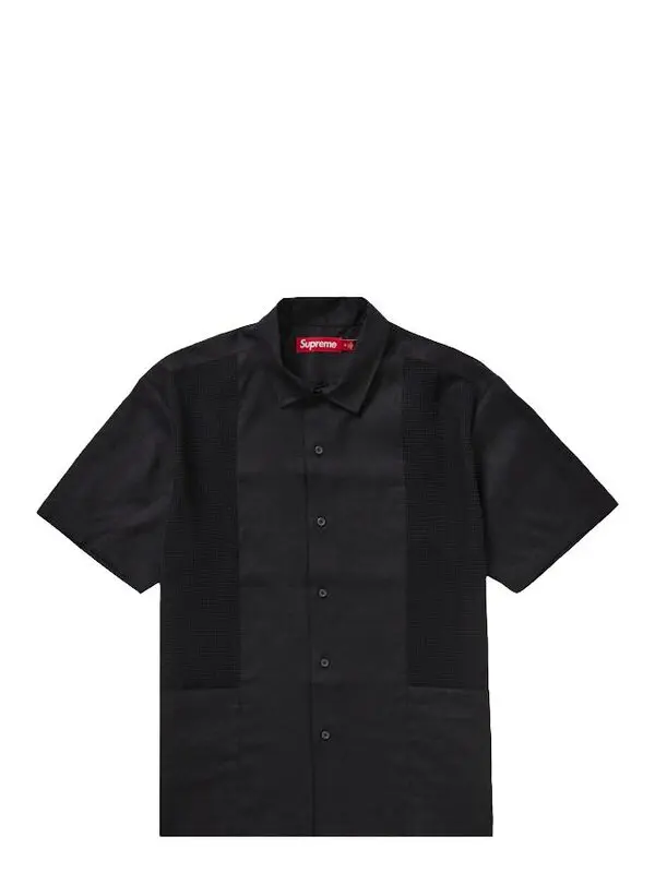 Supreme Mesh Panel Linen Short Sleeve Shirt - Black