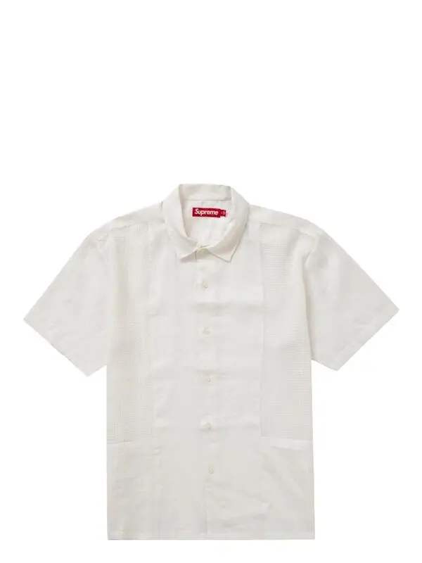Supreme Mesh Panel Linen Short Sleeve Shirt - White