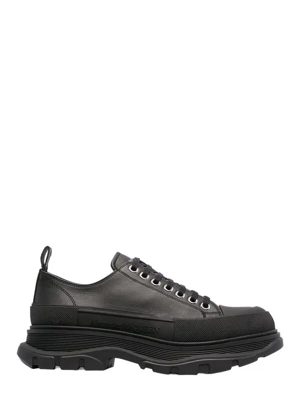 Alexander McQueen Tread Slick Low Lace Up Leather Sneakers - Black