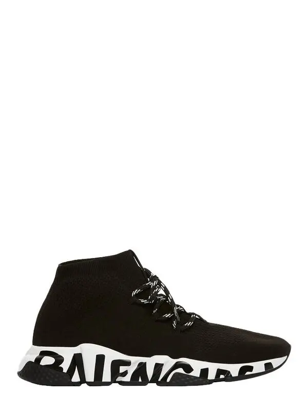 Balenciaga Speed Lace Up Graffiti Sneakers - Black/white