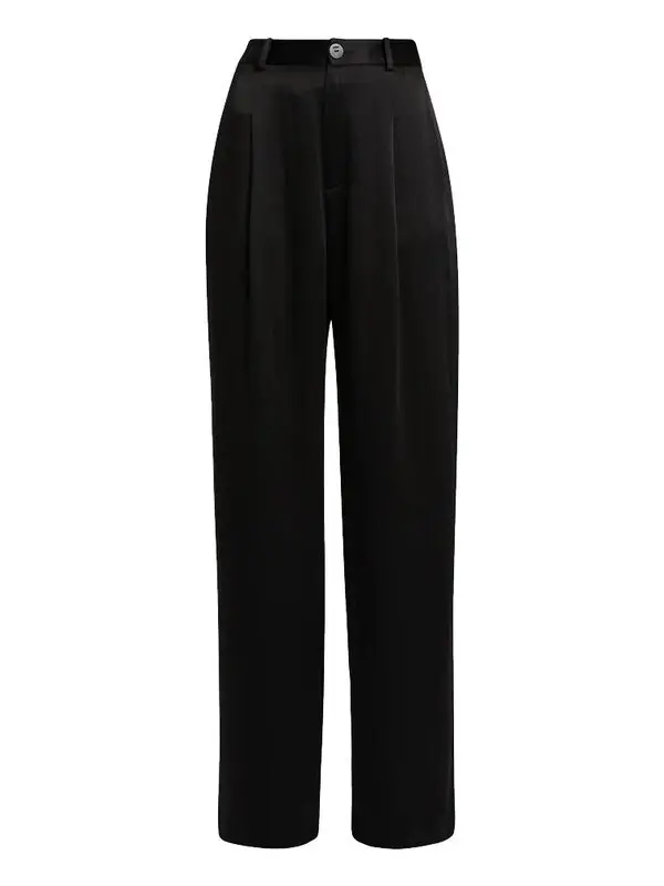 Lapointe Satin Pleated Straight-leg Pants - Black