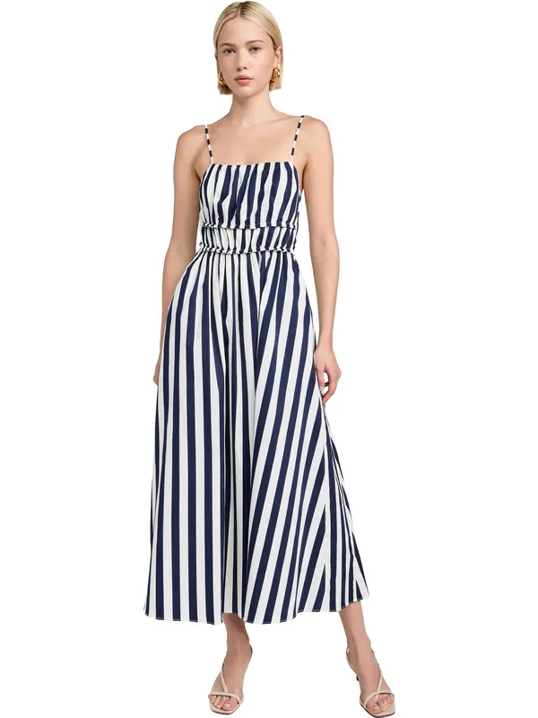 English Factory Stripe Sleeveless Maxi Dress - Navy/white