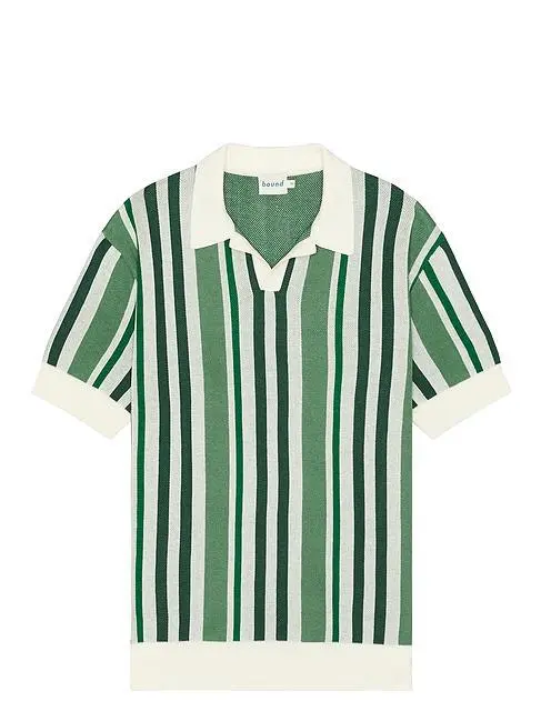 BOUND Knit Polo In Green - Green Stripe