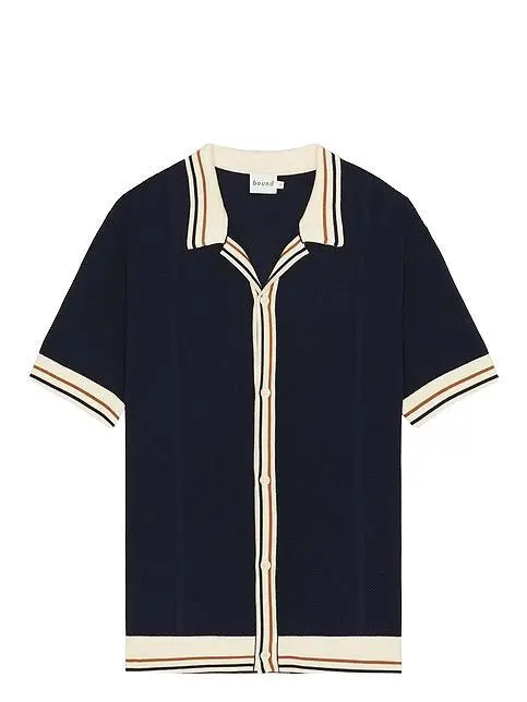 BOUND Stevie Waffle Ribbed Knit Polo In Blue - Navy
