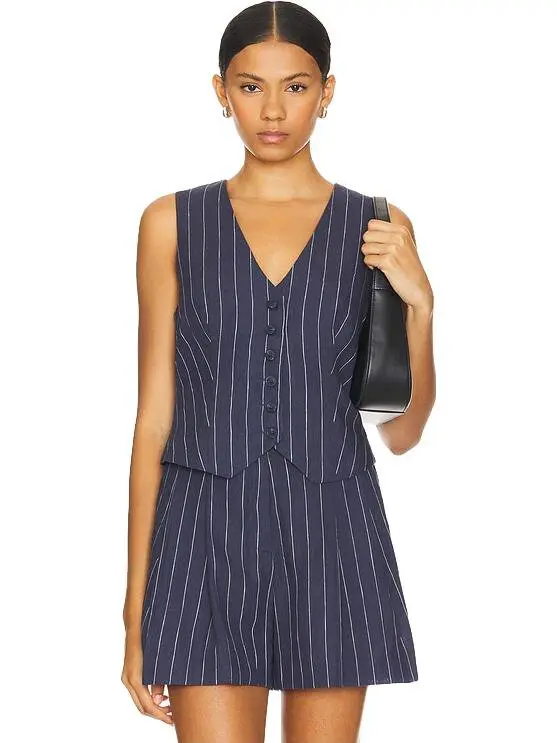 Astr The Label Kaiko Vest - Indigo Denim Stripe