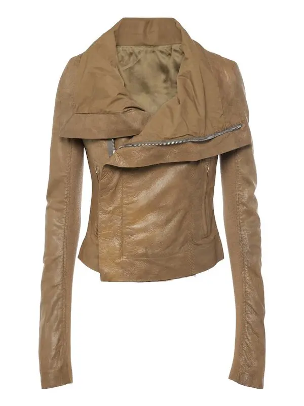 Rick Owens Asymmetric Leather Biker Jacket - Beige