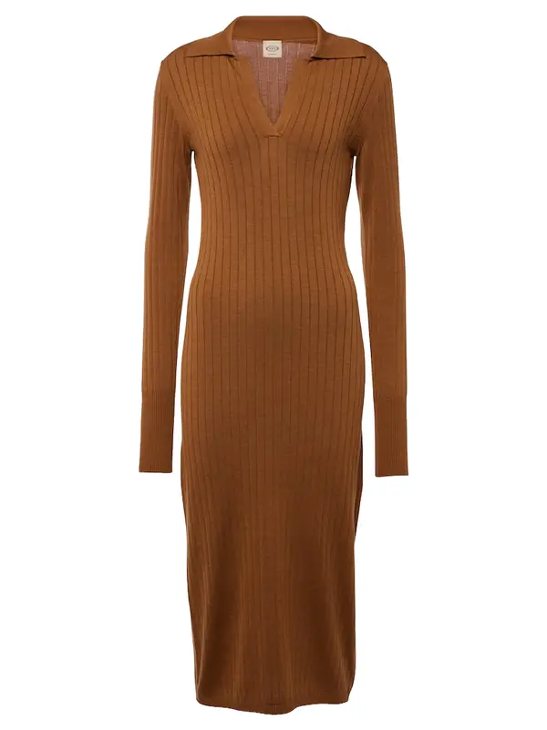 TOD'S Ribbed-knit Polo Dress - Brown