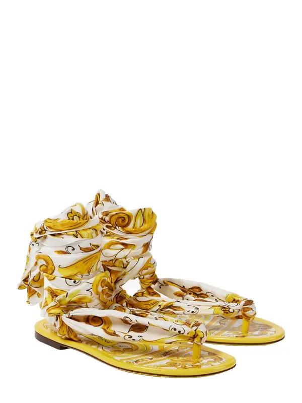 Dolce & Gabbana Printed Silk Twill Sandals - Yellow