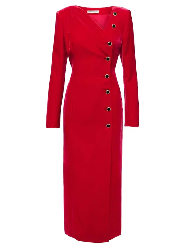 Alessandra Rich Velvet Midi Dress - Red