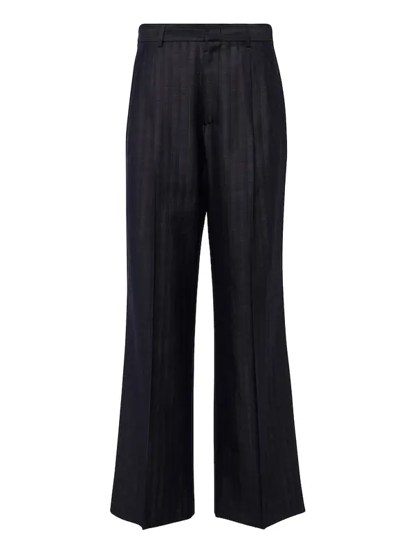 Etro Pleated Wool-blend Wide-leg Trousers - Blue
